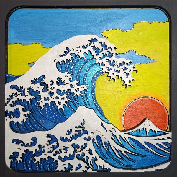 Great Wave Shadow Box, Great Wave SVG Layered Design for Cricut ...