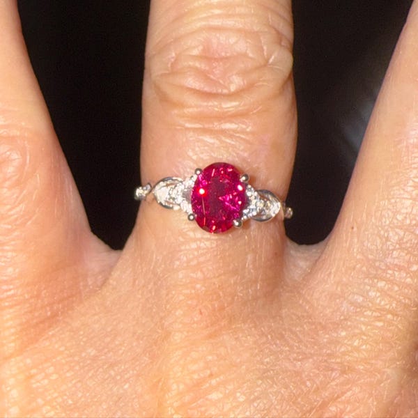 Vintage Oval Cut Ruby Ring 14K Solid Gold Ruby Gemstone Engagement Ring Art Deco Moissanite ...