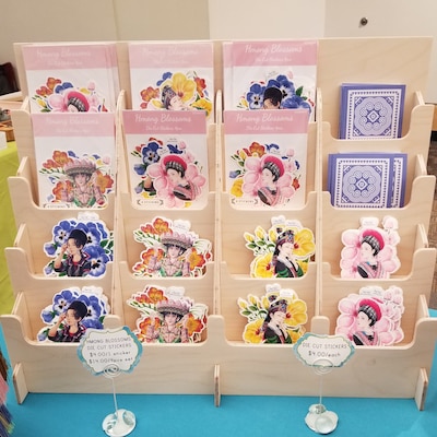 16 Pocket 5 Width, Sticker Display Rack With U Cuts, Wooden Countertop ...