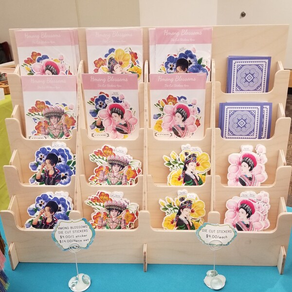 16 Pocket 5" Width, Sticker Display Rack With U Cuts, Wooden Countertop ...