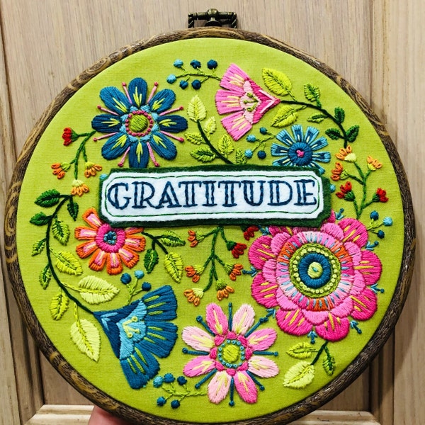 PDF Embroidery Pattern, One Meaningful Word, Flower Embroidery Pattern ...