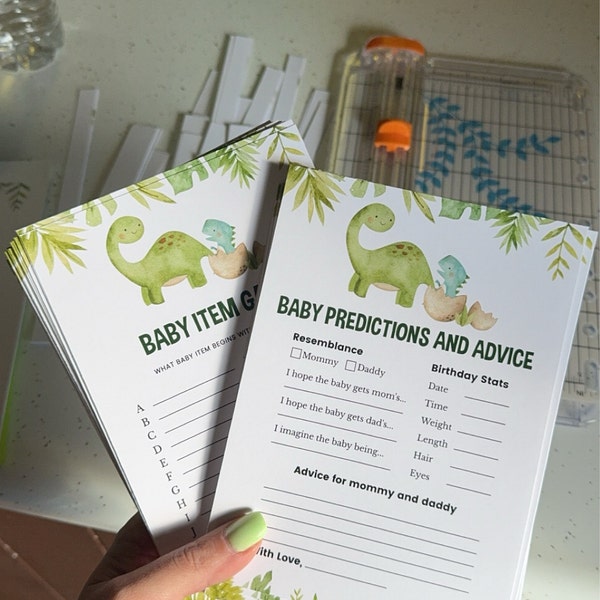 Editable Dinosaur Baby Shower Game Bundle, Boho Greenery Dinosaur Baby ...