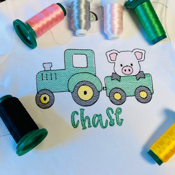 Pig Tractor Sketch Stitch Embroidery Design 5x7 6x10 8x8 8x12 9x9 - Etsy