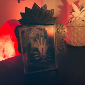 Rustic Mexican Tin Nicho Mano Poderosa Powerful Hand Wall Hanging Folk ...
