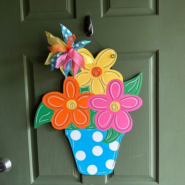 Pot of Flowers Door Hanger. Spring Door Hanger. Summer Door Hangers ...