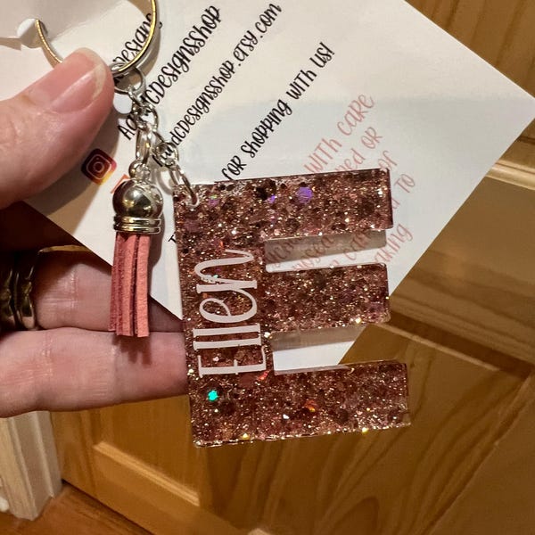 Custom Initial Keychain | Glitter Keychain With Name | Purse Charm ...