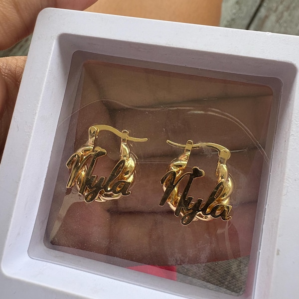 Custom Name Hoop Earrings: Baby & Kids Personalized Jewelry, Mini Gold ...