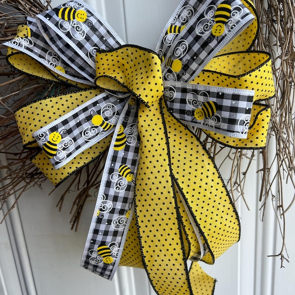 Bee Decoration, Bee Bow, Bee Wreath, Bow for Wreath, Bow for Lantern ...