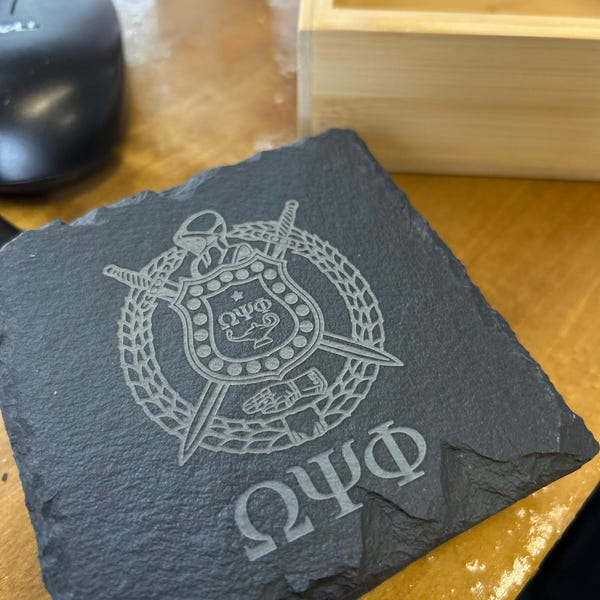 Set of 4 Custom Logo Slate Coasters With Bamboo Coaster Holder ...