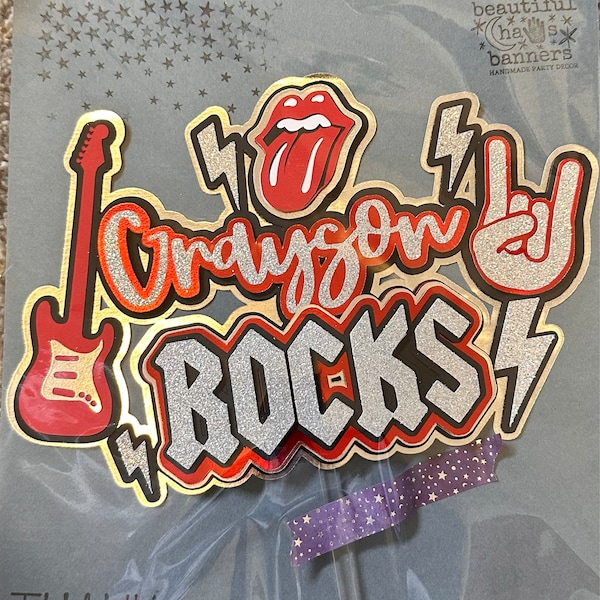 Rock Rockstar Rock N Roll One Rocks Cake Topper & Cupcake Toppers - Etsy