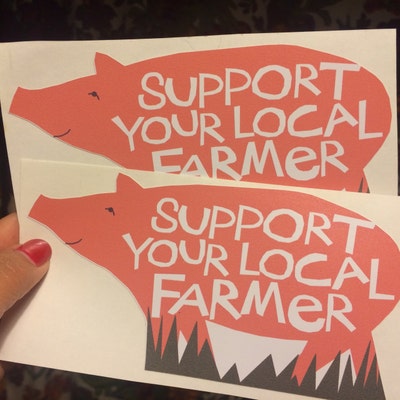 Support Your Local Farmer Bumper Sticker Pink Pig Die Cut - Etsy