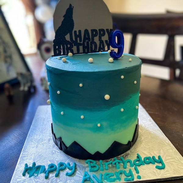 Happy Birthday Cake Topper, Wolf Cake Topper, Howling Wolf Moon, Wolf ...