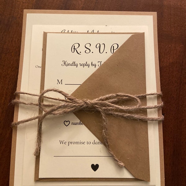 Printed Rustic Wedding Invitation With Twine, Ivory With Kraft Matting ...
