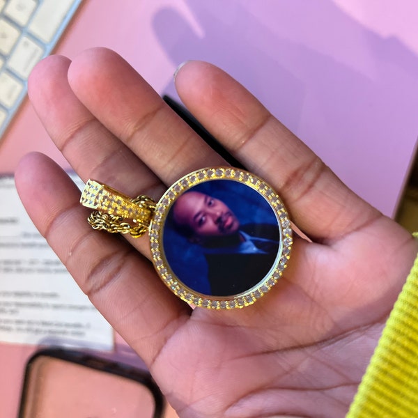 Custom Photo Necklace, Personalized Picture Necklace, Simulated Diamond ...