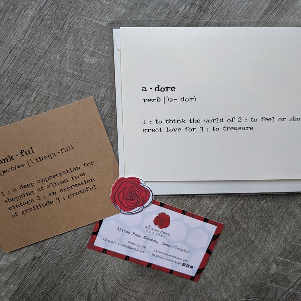 Adore Definition Greeting Card in Typewriter Font With Envelope and ...