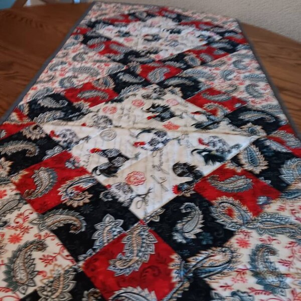 Quilted Blue and Cream Patchwork Table Topper, 21" Floral Table Topper ...