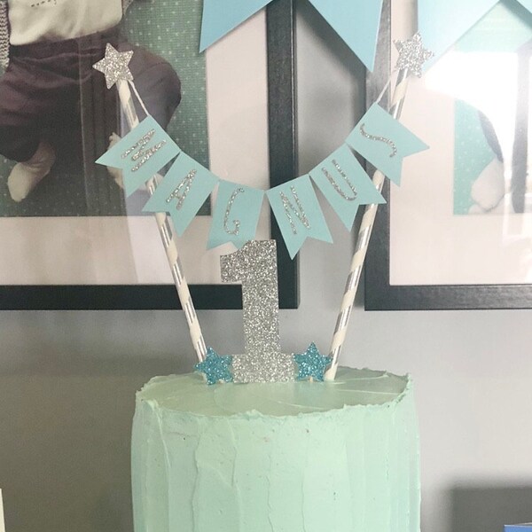 Custom Boys Birthday Cake Topper Boys Personalised Cake Bunting Blue ...