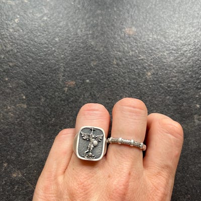 Unique Mens Pinky Signet Ring in Silver, Rectangle Solid Silver Pinky ...
