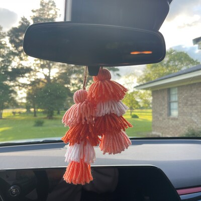 Tassel Car Charm Rainbow Car Accessories Rear View Mirror Hanging Car ...