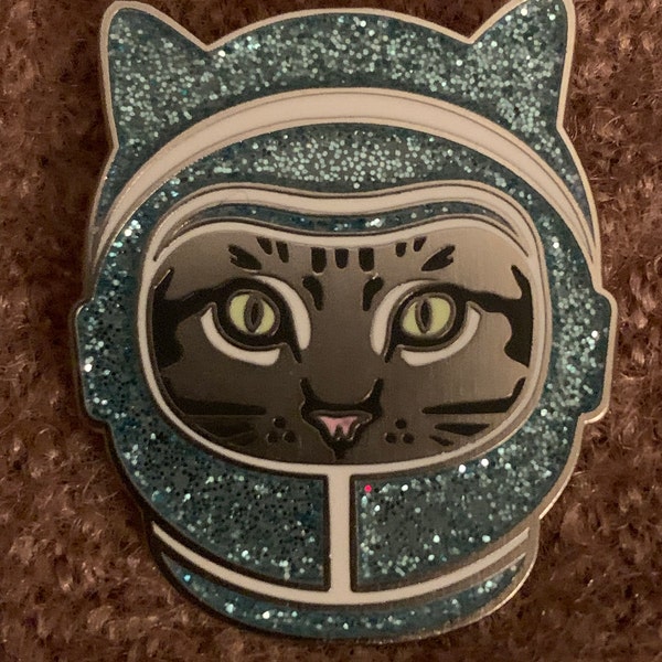 Space Cat Enamel Pin: Blue Glitter Astronaut Helmet, Crazy Cat Lady ...