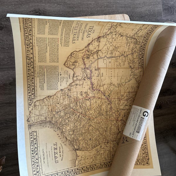 Texas Decorative Wall Map - Paper - 39" W X 36" H - Etsy