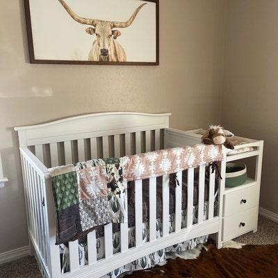 Western Baby Girl Crib Bedding Set in Gray and Pink With Cactus ...