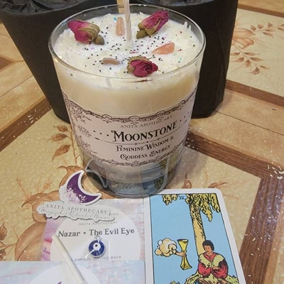 Moonstone Ritual Candle Crystal Grid, Goddess, Magick, Pagan, Witch ...