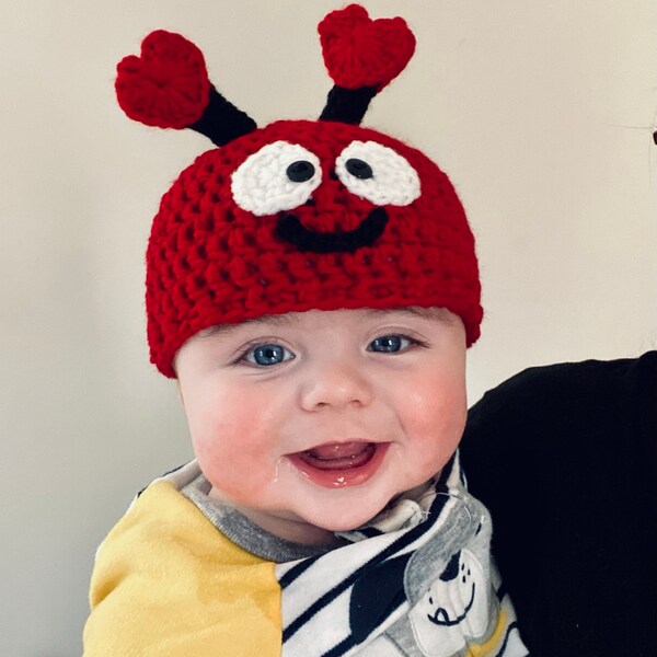 Love Bug Beanie, NB Love Bug, Red Hearts, February Baby, 3-6 Valentine ...