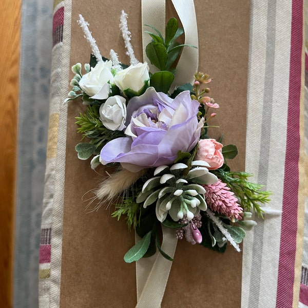 Prom Corsage, Satin Flower Writ Corsage, Boho Lilac Flower Corsage ...