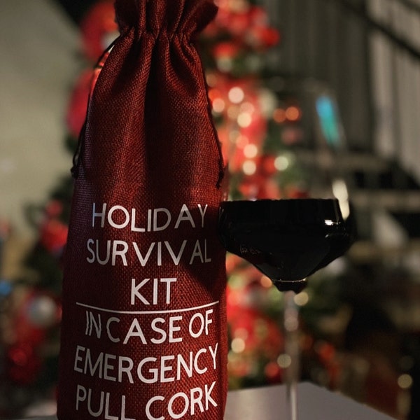 Holiday Survival Kit in Case of Emergency Pull Cork Red Reusable Jute ...