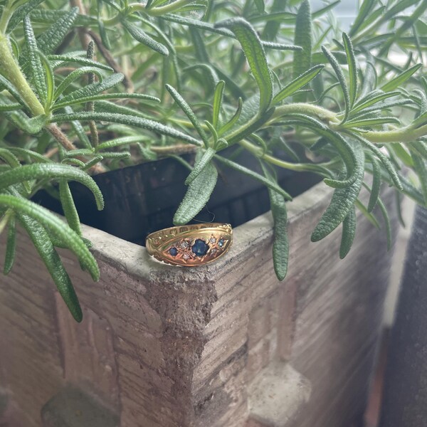 Lighthouse Lens Cut Vintage Gold Ring Synthetic Sapphire 10k Yellow ...