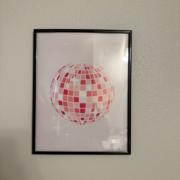 Disco Ball Decor Groovy Poster, Preppy Room Decor Bar Cart Art, Disco ...