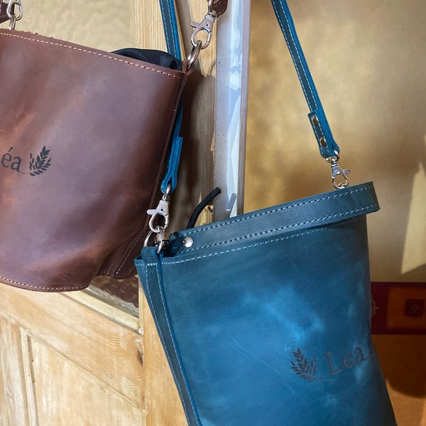 Personalized Leather Bucket Bag, Custom Bucket Bag, Casual Leather ...