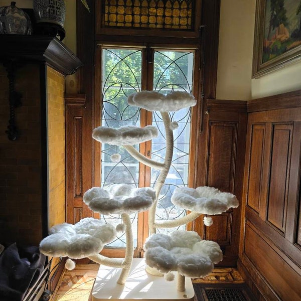 Wood Floral Cat Tree Tower, Wooden Cat Tower, Modern Cat Climbing Tree ...