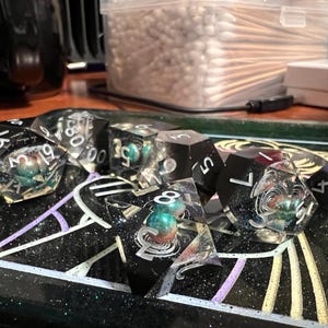 Fireheart Red and Black Gold Dice, Fire Dice, Handmade Resin Sharp Edge ...