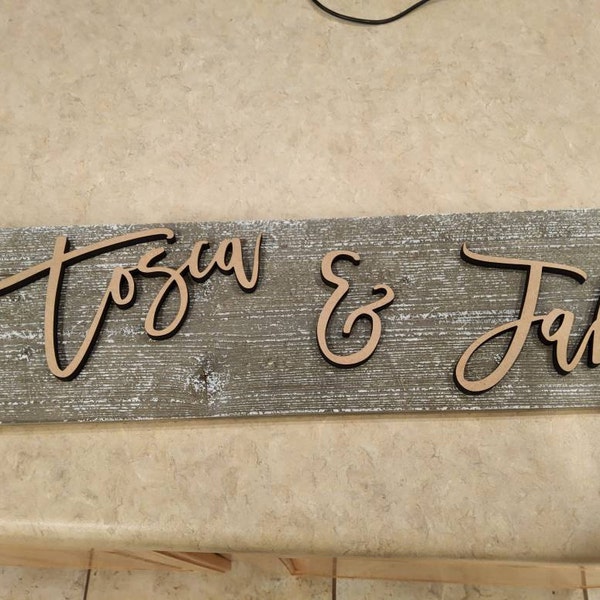 6" Wide Laser Cut Name Sign / Custom Script Name / Wedding Reception ...
