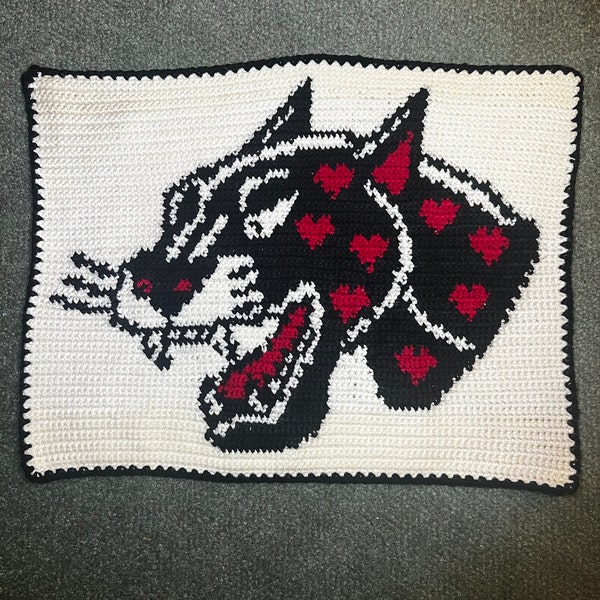 Love Heart Panther Traditional Tattoo Crochet Wall Hanging Tapestry ...