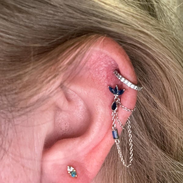 Dainty Triple Chain Emerald CZ Helix Piercing, Cartilage Piercing 20g ...