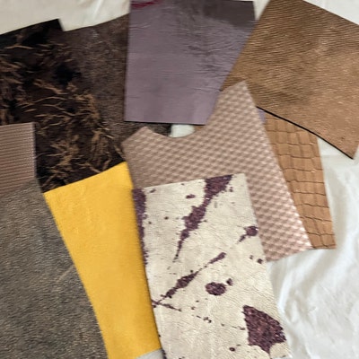 Mix HAIR on LEATHER Hide Scraps, Mix of Different Colors / Textures, 10 ...