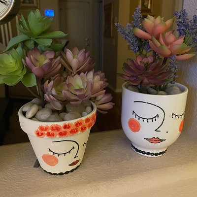 Hand Painted Face Pot - Etsy