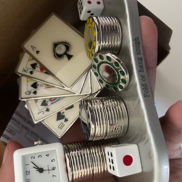 Silver Alloy Poker Champion Casino Cards Dice Mini Desk Clock ...