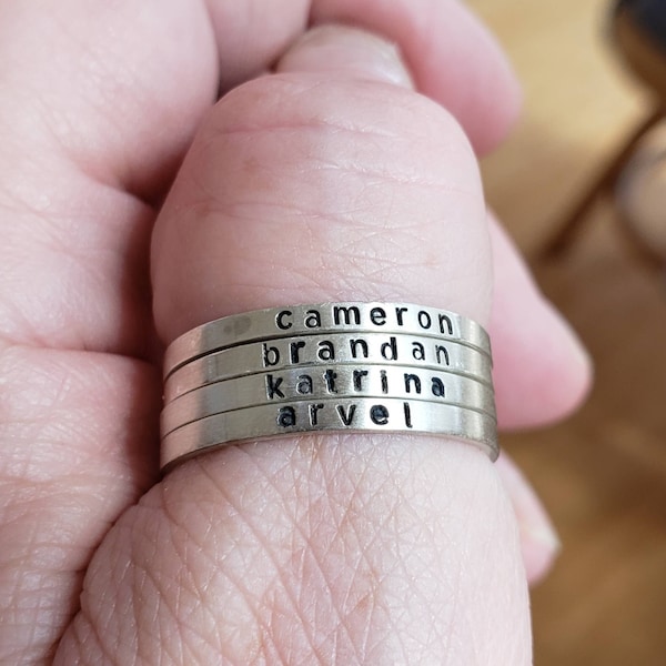 Stacking Name Ring in Sterling Silver, Skinny Name Ring, Personalized ...