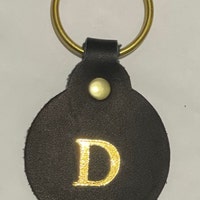 Custom Leather Circle Keychain. Monogrammed Personalized Full Grain ...