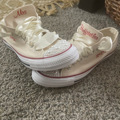 Pearl Toe Wedding Sneaker, Ribbon Laces, Bling, Bride Shoes, Wedding ...
