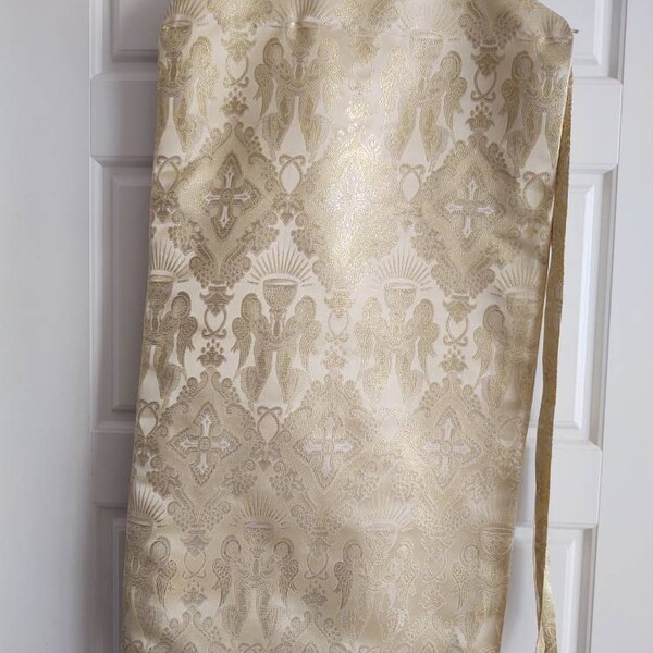 Ivory Gold Religious Brocade - Liturgical Fabric - Ecclesiastical ...