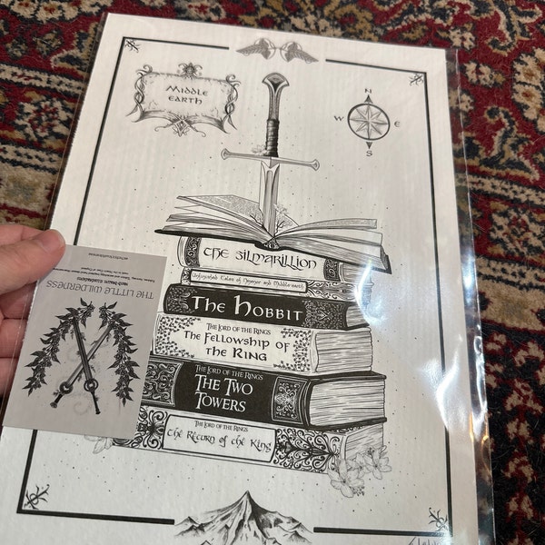 Tolkien Inspired Hand Drawn Book Stack Illustration Print // Lotr ...