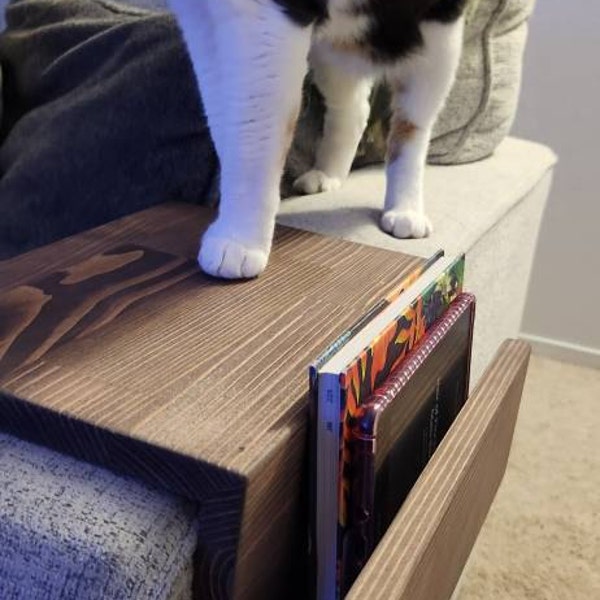 Couch Arm Rest Table With Magazine Stand, Modern Wood Armrest Table ...