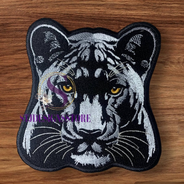 Elegant White Panther Head Embroidery Design - Realistic Wild Animal ...