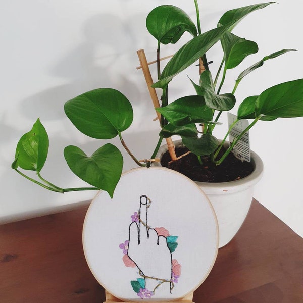 PDF PATTERN. Middlefinger in Flower Design. Line Art Embroidery ...