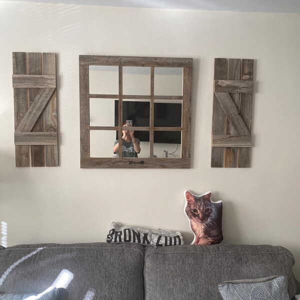 36"x 36" Farmhouse Wall Decor Window Mirror - Rustic Window Mirror ...